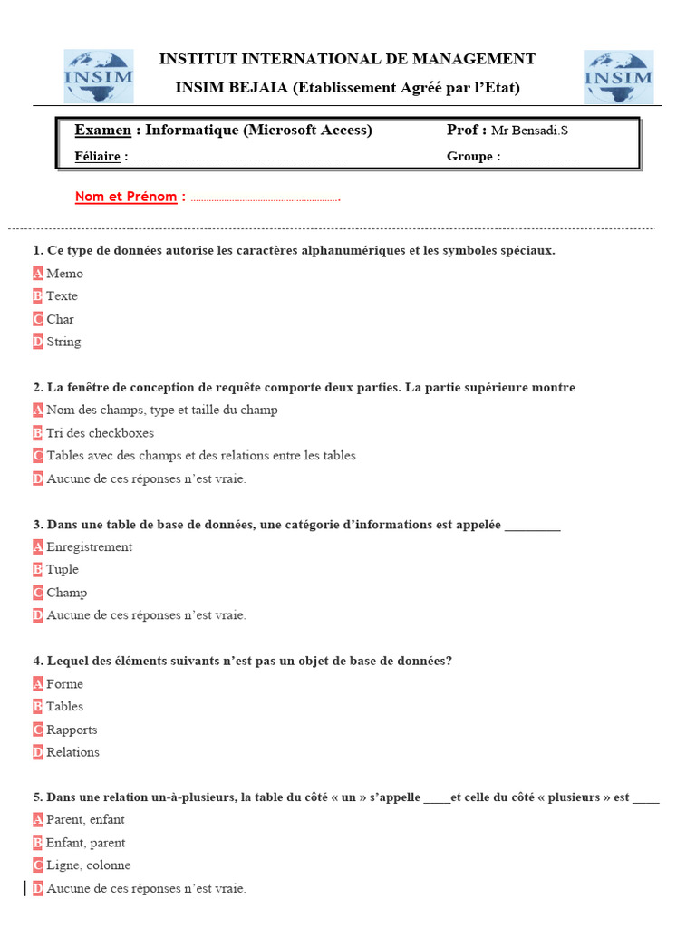 QCM Access | PDF | Ordinateurs