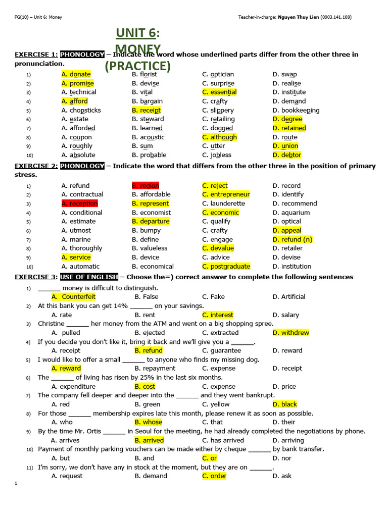 Unit 6-Money (Practice) | PDF | Banks | Money
