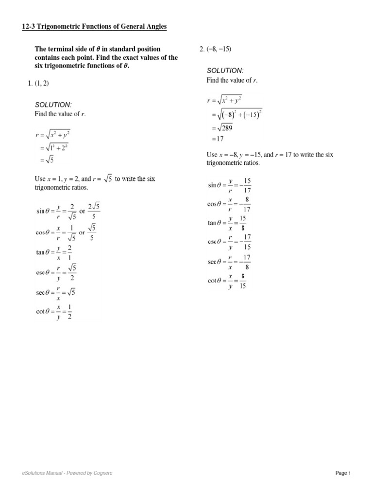 12-3 Trigonometric Functions of General Angles | PDF | Trigonometric ...