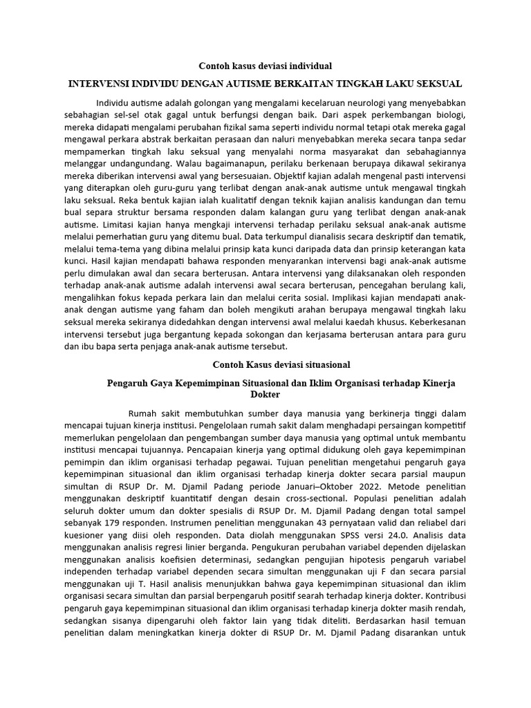 Contoh Kasus Deviasi | PDF | Karier & Perkembangan