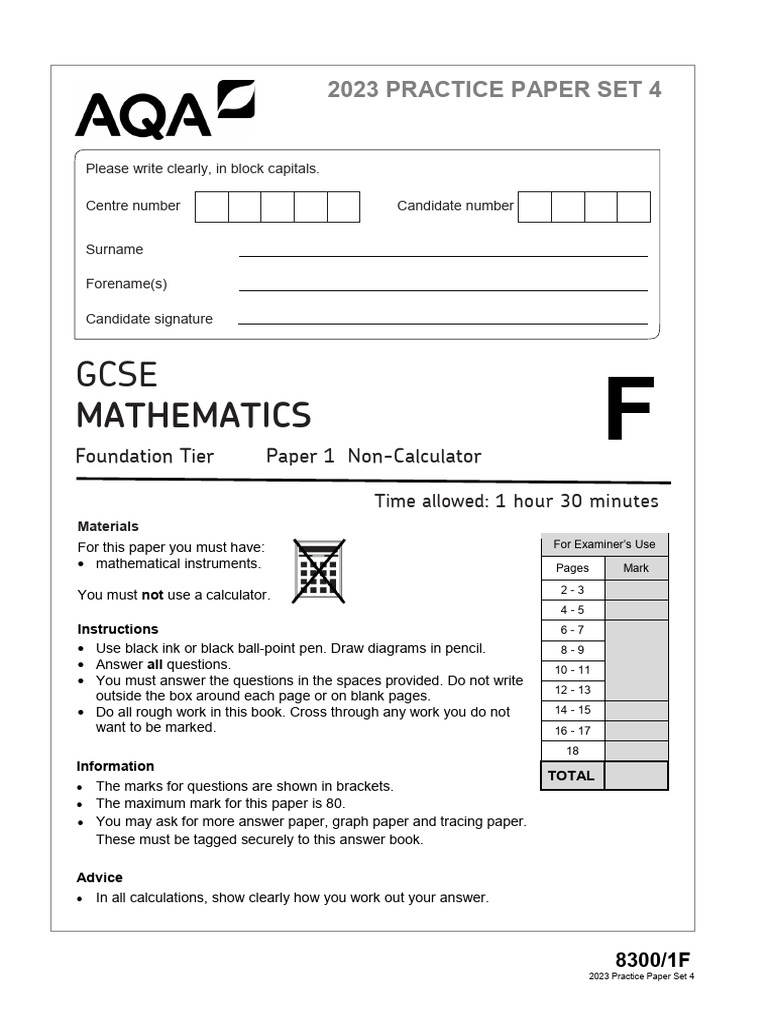 2023 GCSE Maths Practice Paper Set 4 | PDF | Area | Circle