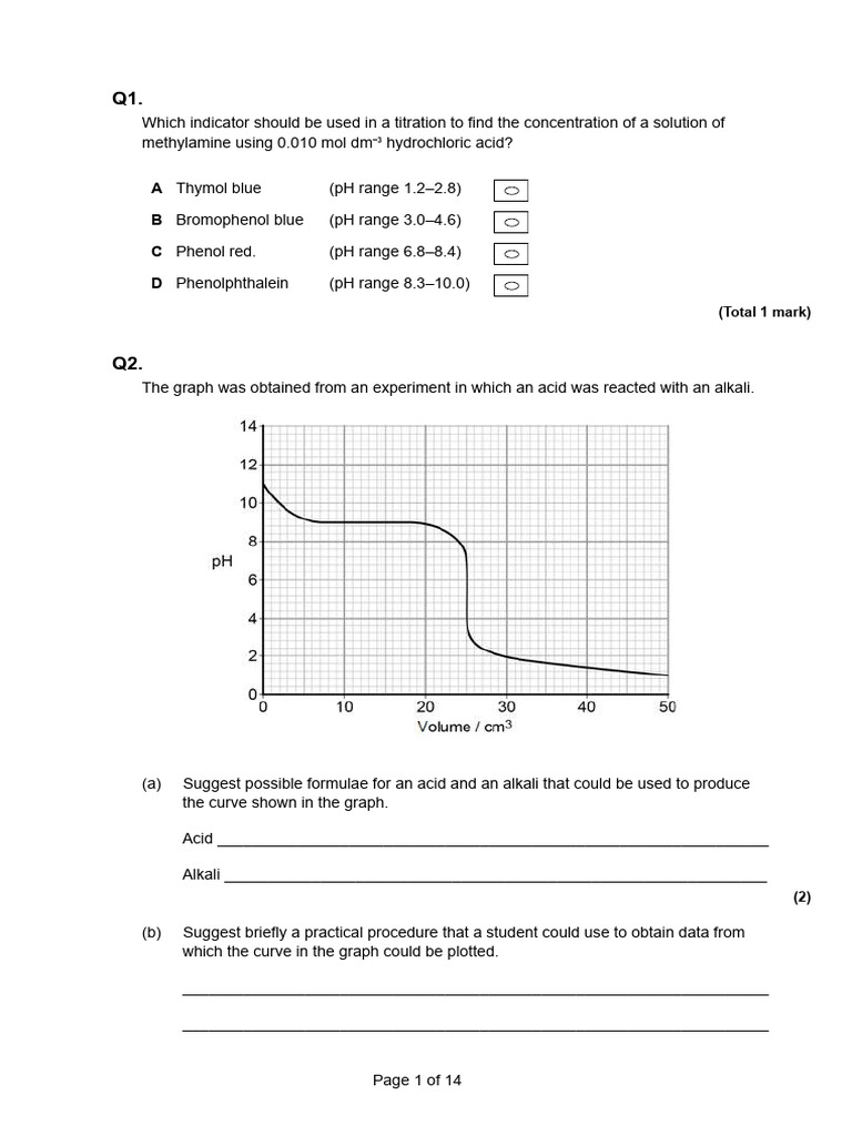 Acids and Bases Questions | Download Free PDF | Ph | Acid