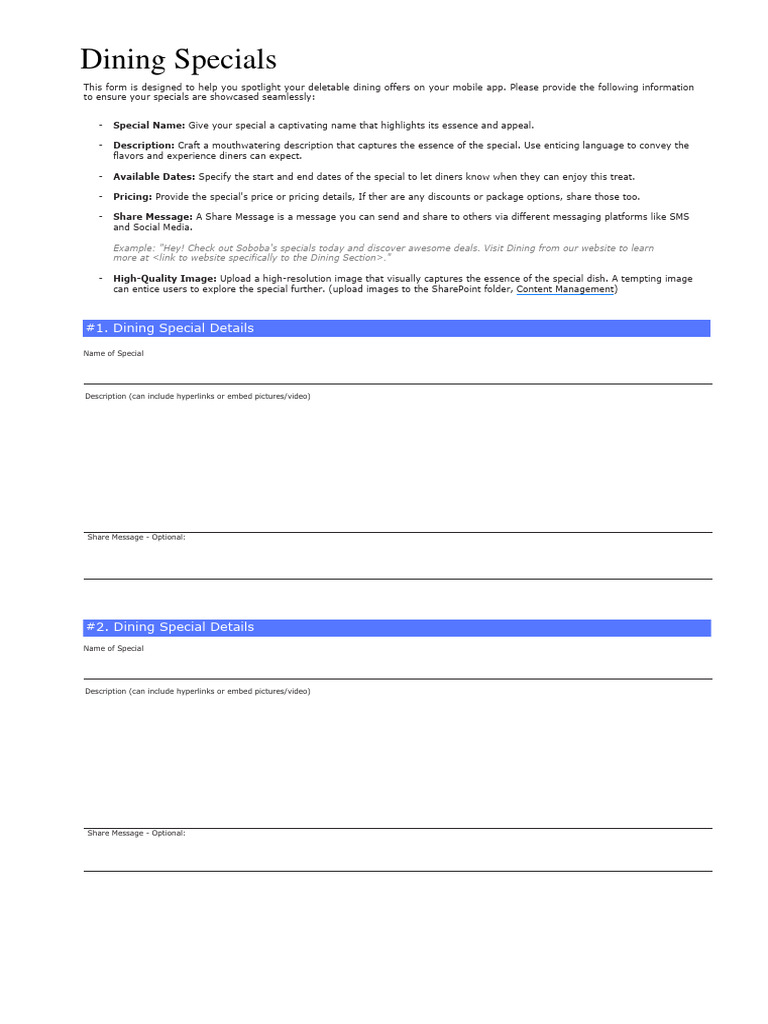 Dining Specials Template | PDF | Hyperlink | Video