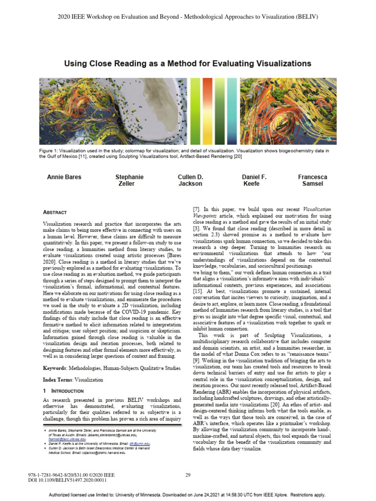 Using Close Reading As A Method For Evaluating Visualizations | PDF | Methodology | Expert