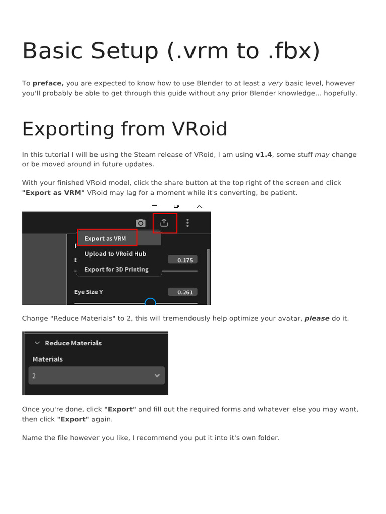 Basic Setup VRM To FBX | PDF