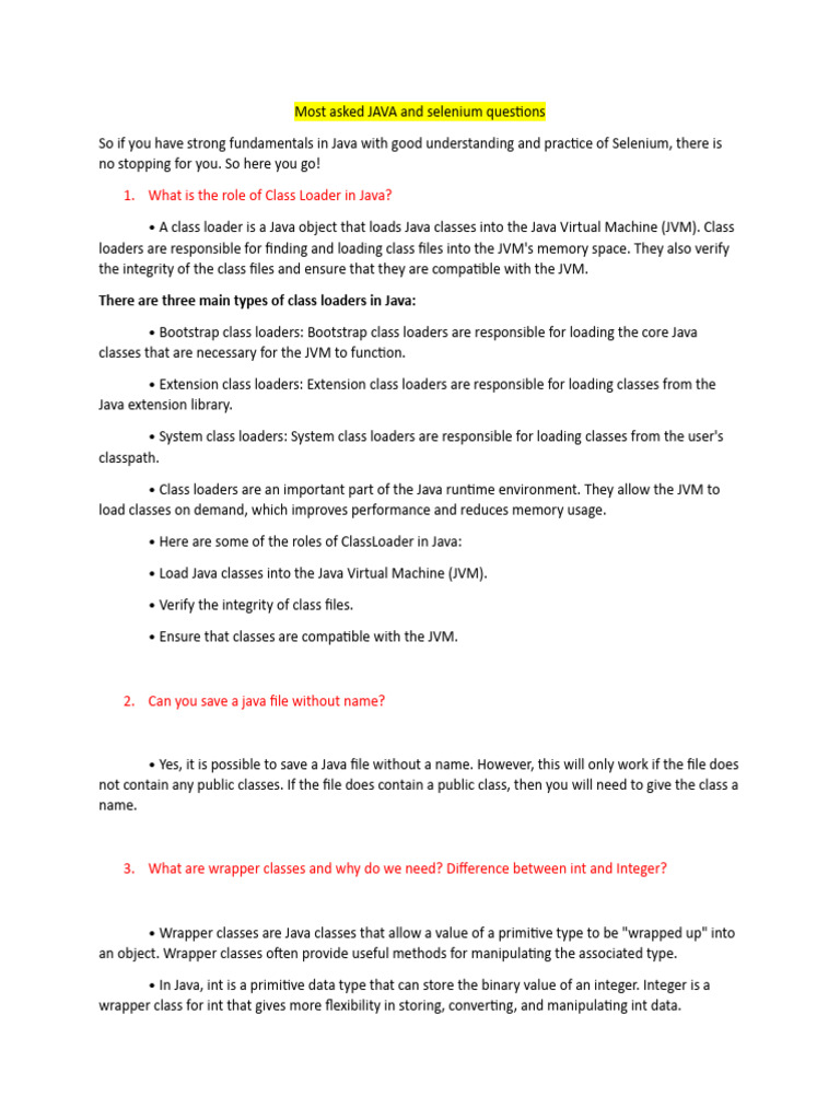 Most Asked Java And Selenium Questions Download Free Pdf Method Computer Programming