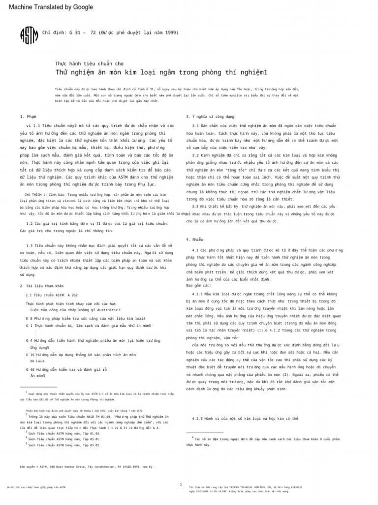 Tviet - ASTM G31-1972 Standard Practice For Lab Immersion Corrosion | PDF