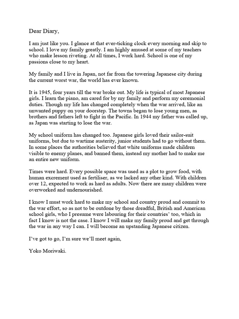 Yoko Moriwaki's War Diary Excerpt | PDF
