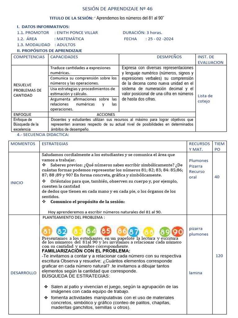 Sesión de Aprendizaje #46 Matematica | PDF | Aprendizaje | Objetos matemáticos