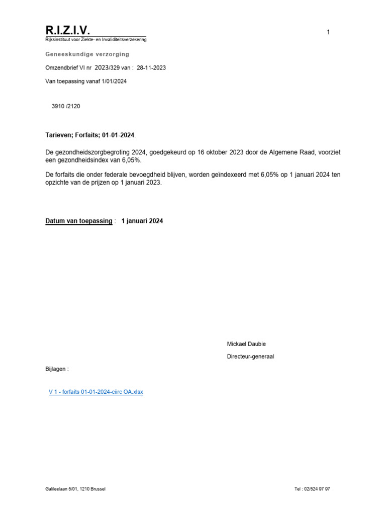 Tarief Forfaits 20240101 | PDF