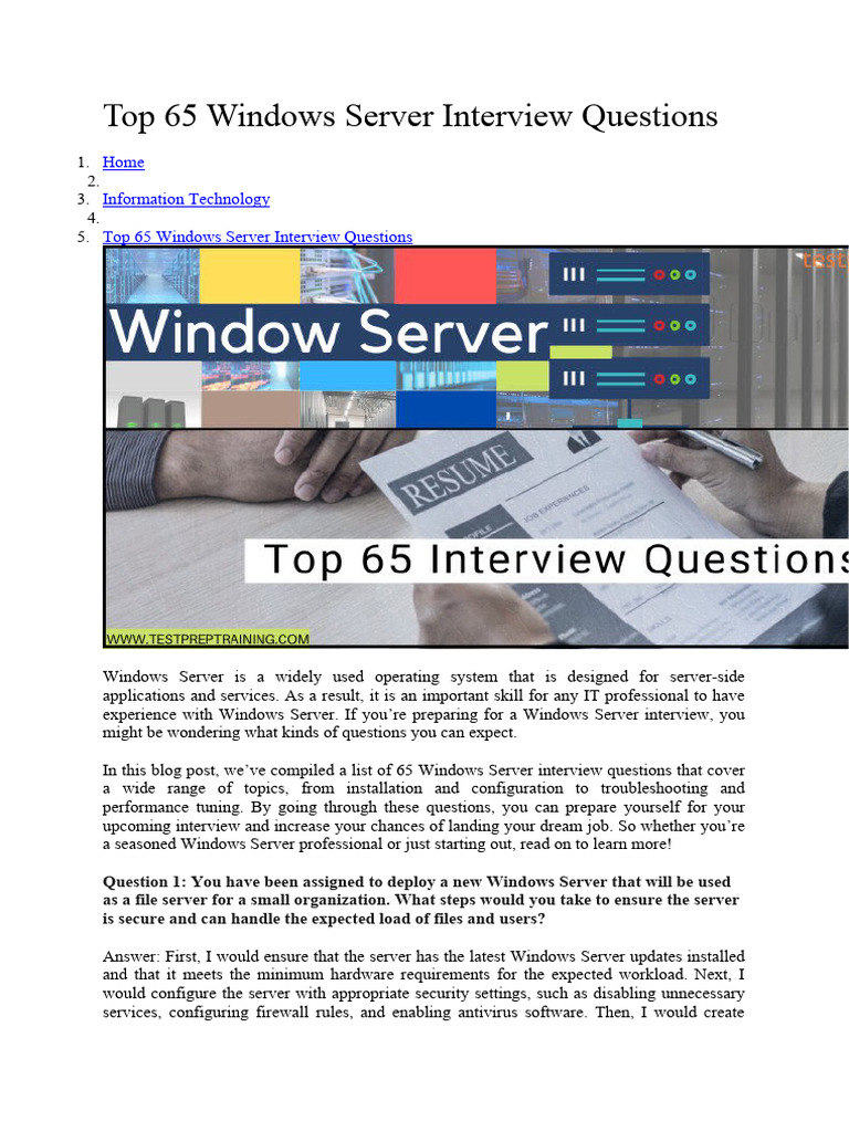 Top 65 Windows Server Interview Questions | PDF