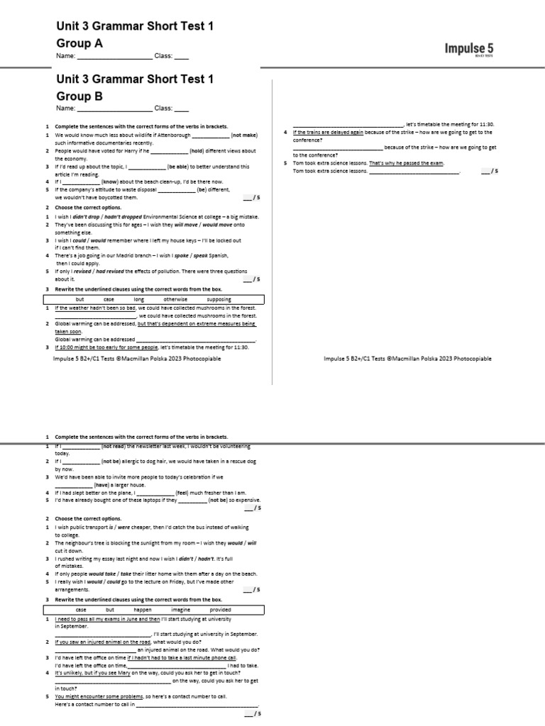Unit 3 Grammar Short Test Guide | PDF | Linguistics