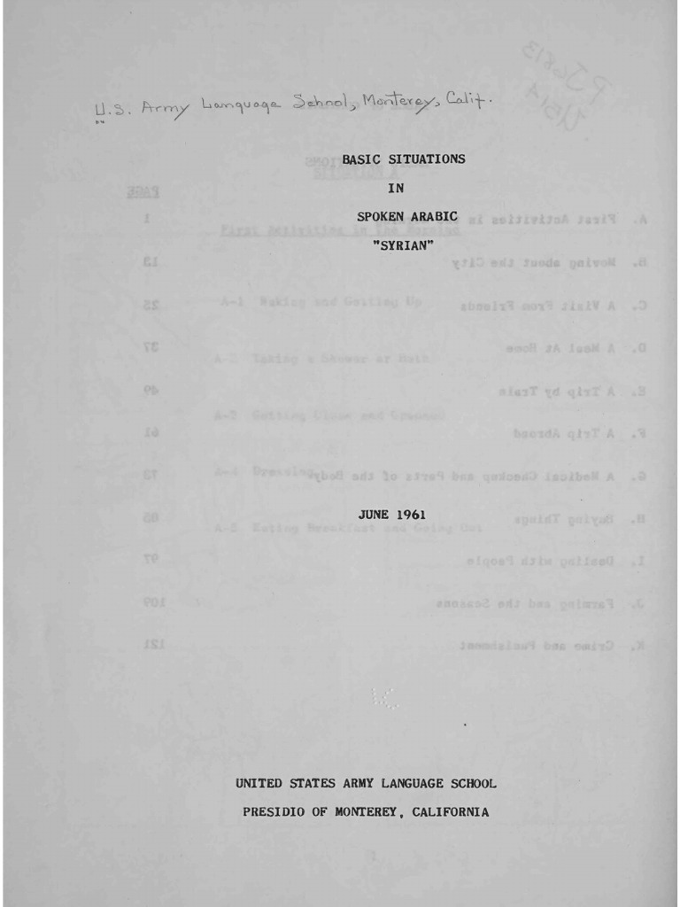 Syrian Arabic in Situations (US Army) | PDF