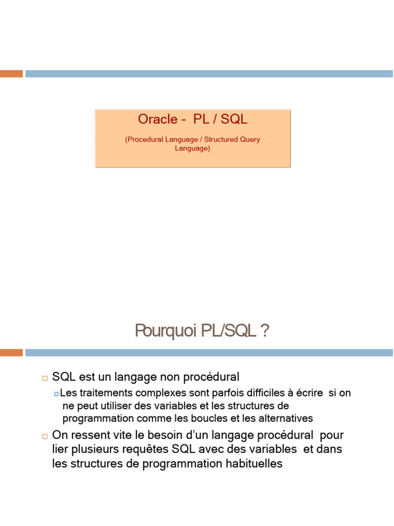 Cours PL SQL | PDF | Structure de contrôle | PL/SQL