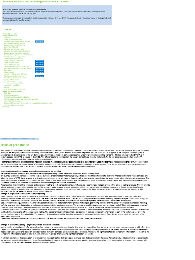 BP Group Financial Disclosures Databook 2019 and 2020 | PDF ...
