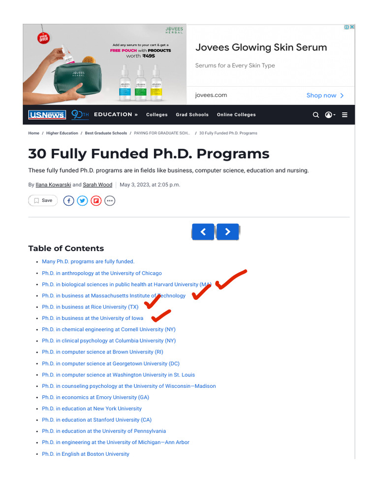 30 Fully Funded Ph.D. Programs | PDF | Medical School | Doctor Of Philosophy
