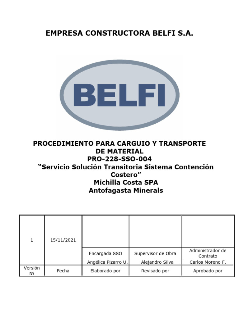 PRO-228-SSO-004 Carguio y Transporte de Material Revisar | PDF