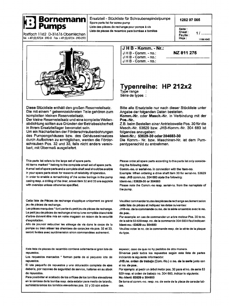 Manual General de Bombas BORNEMANN, Modelo HP 212 X 2 GENERIC25BW120080228135922 | PDF