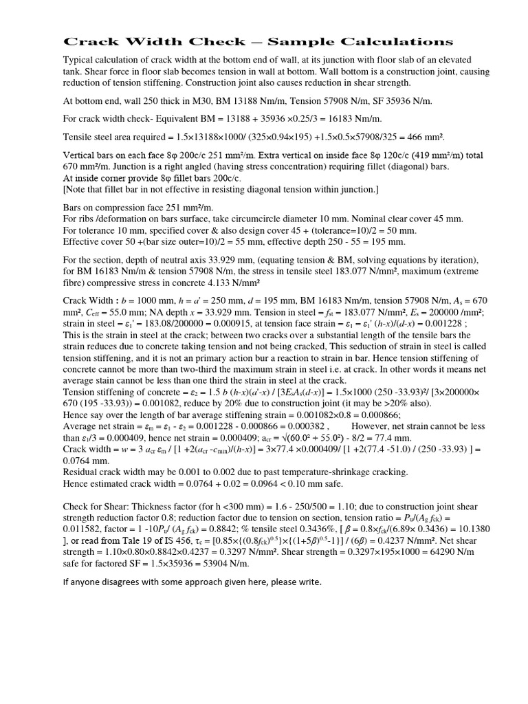Crack Width Check - Sample Calculations | Download Free PDF | Stress ...