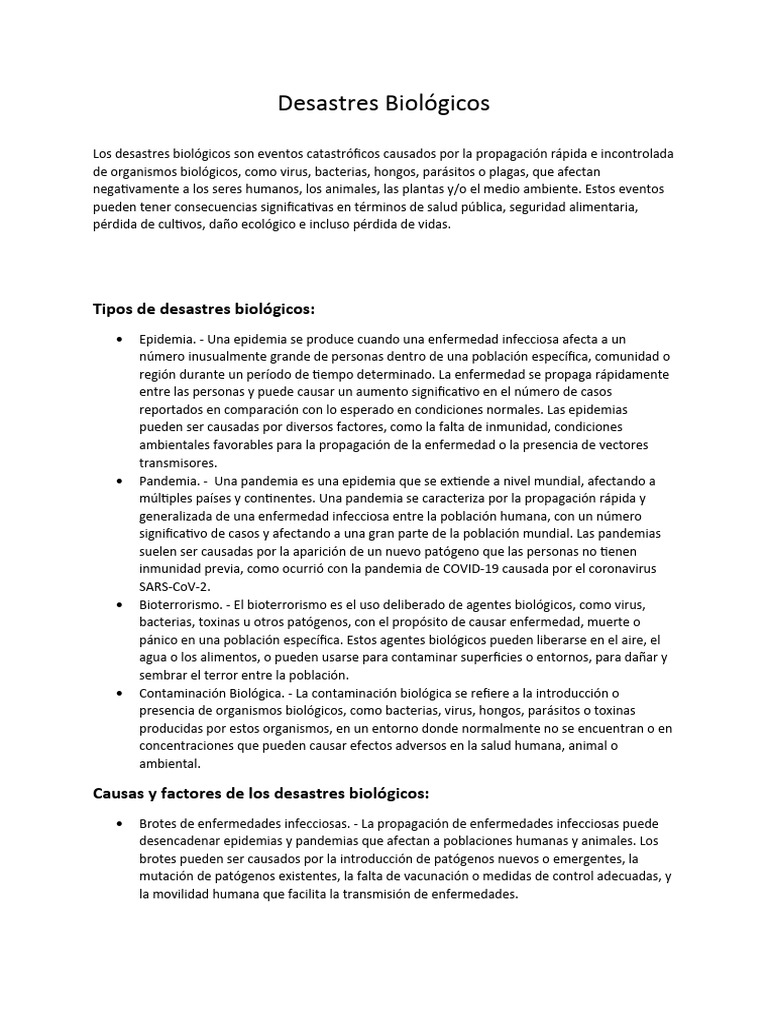 Desastres Biológicos: Tipos e Impactos | PDF | Patógeno | Infección