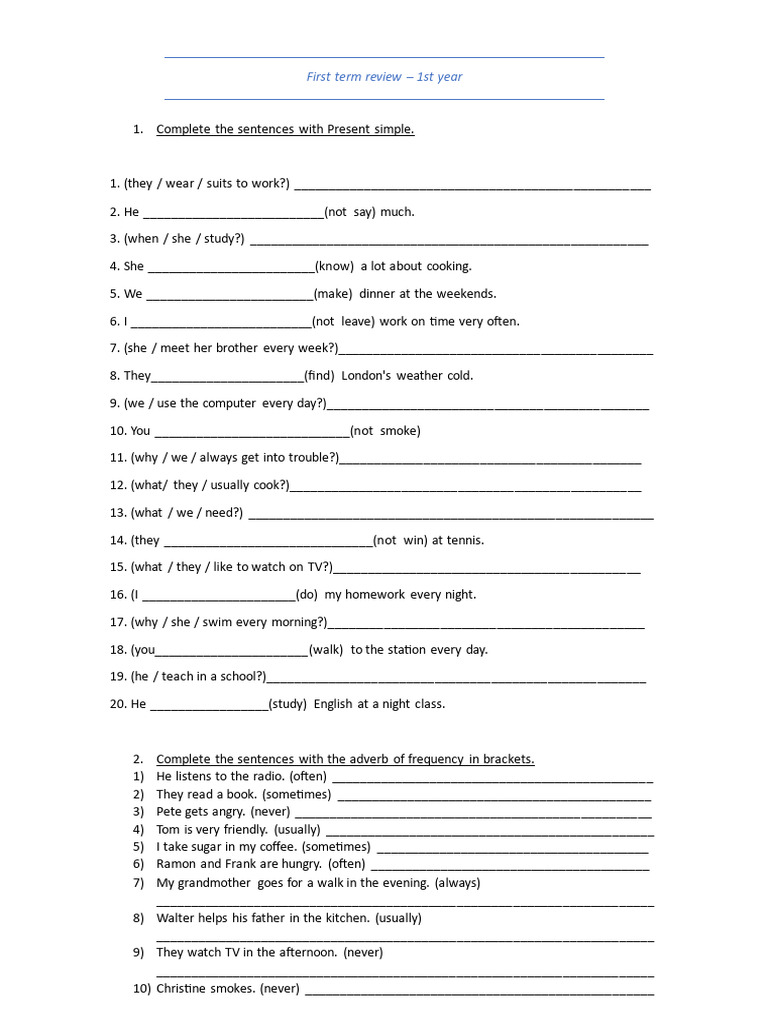 First Year English Grammar Review | PDF