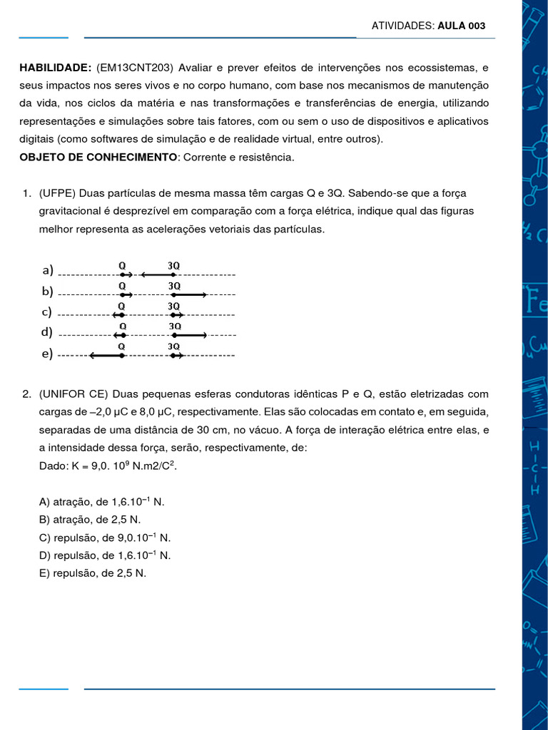 Aula 003 - Lei de Coulomb - Forca Eletrica | PDF | Carga elétrica | Eletricidade