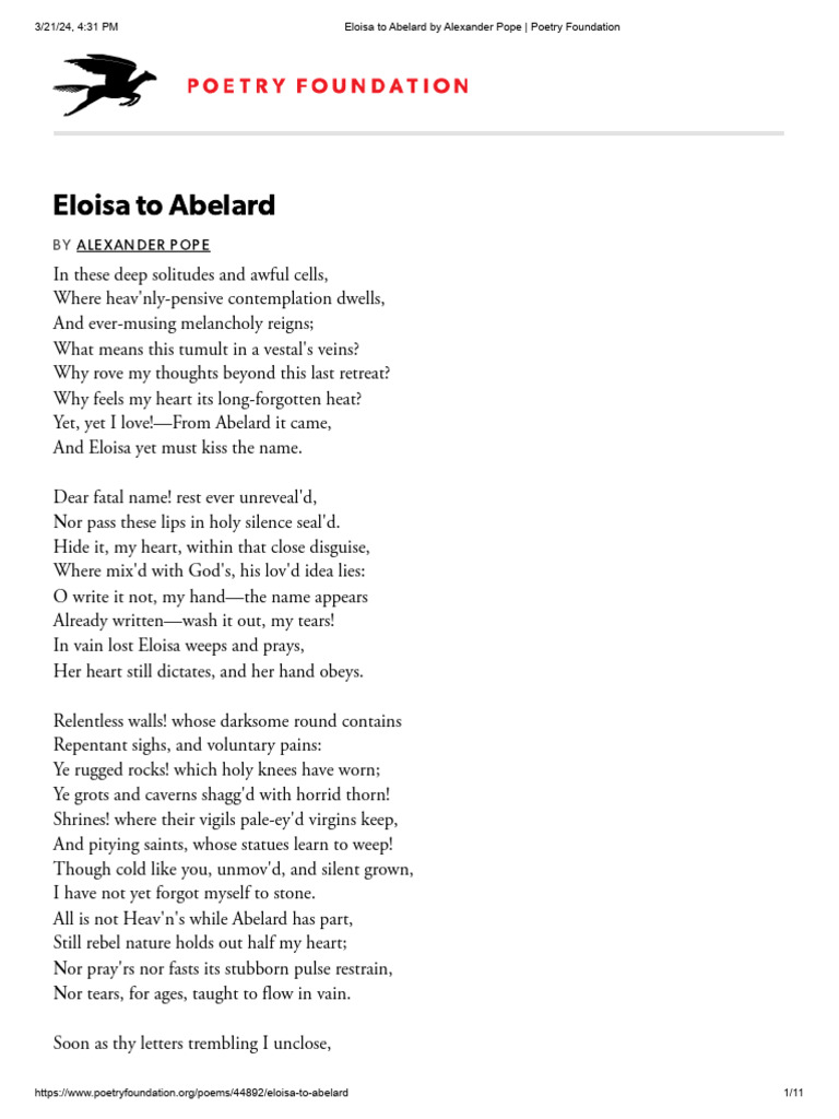 Eloisa To Abelard by Alexander Pope | PDF | Poetry