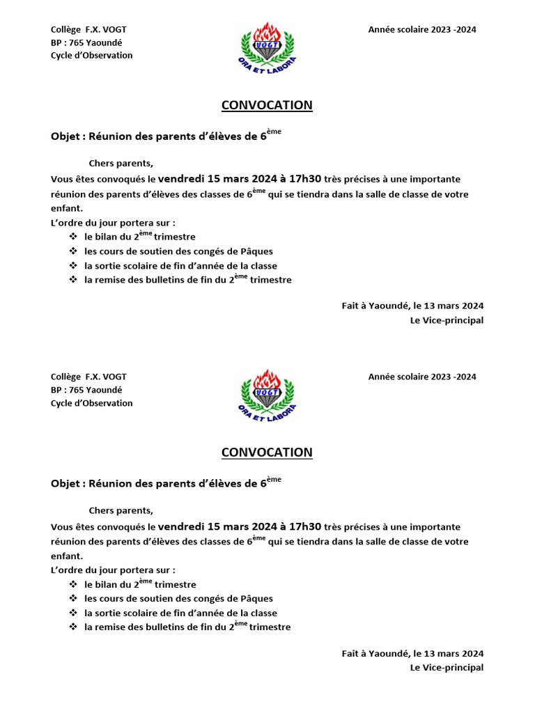 Convocation Des Parents | PDF