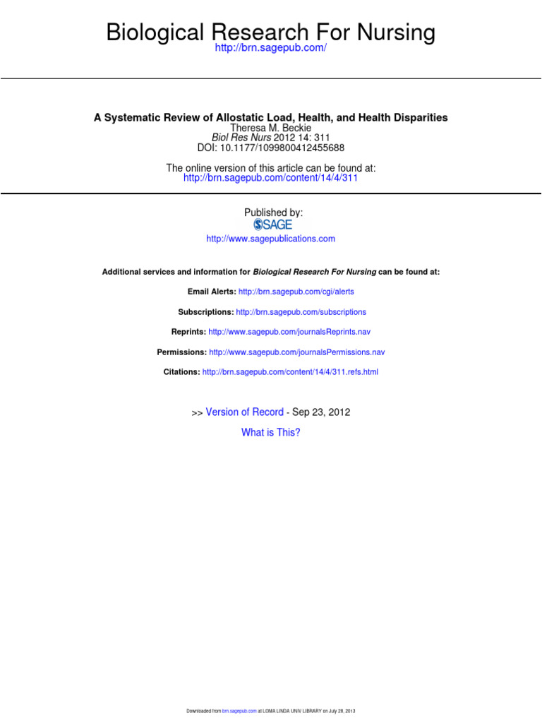 A Systematic Review of Allostatic Load, Health, and Health Disparities ...
