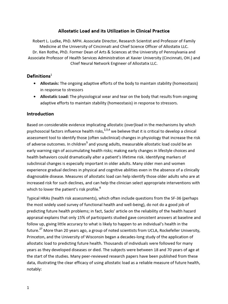 Allostatic Load and Its Utilization in Clinical Practice | PDF | Stress ...
