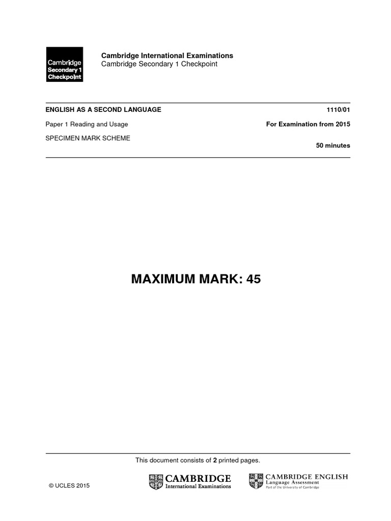 ESL Paper 1 Reading Mark Scheme | PDF