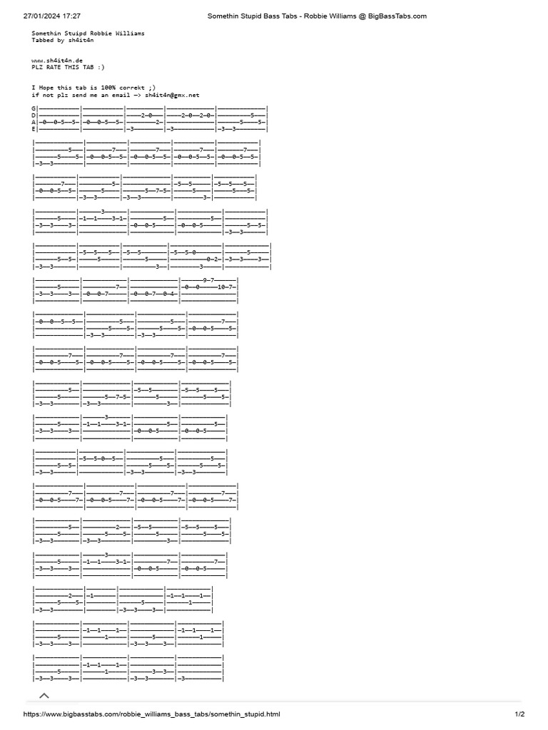 Somethin Stupid Bass Tabs - Robbie Williams @ | PDF