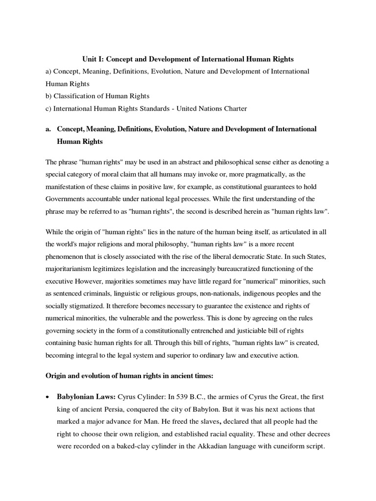 Edit Unit 1 Meaning, Nature and Evolution of Human Rights (2023-2024) | PDF