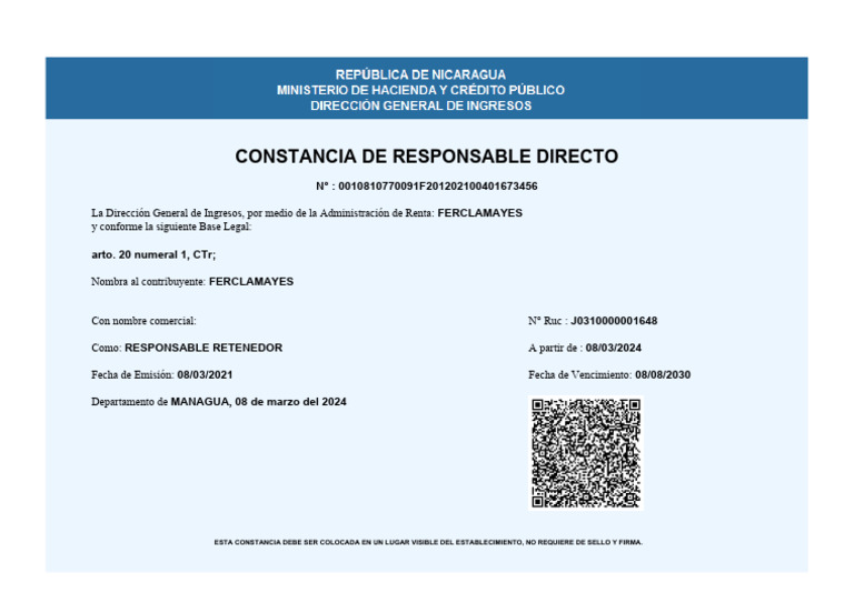 Certificado Constancia Responsable-DGI | PDF