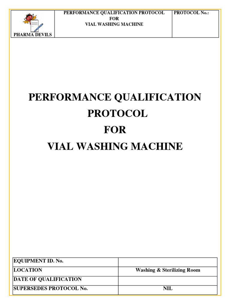 Performance Qualification Protocol Vial Washing Machine | PDF | Verification And Validation | Valve