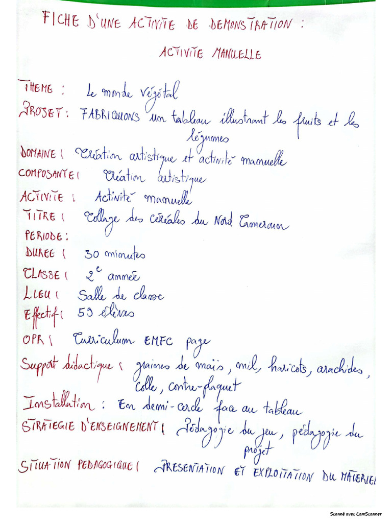 Fiche d'une activité de démonstration | PDF