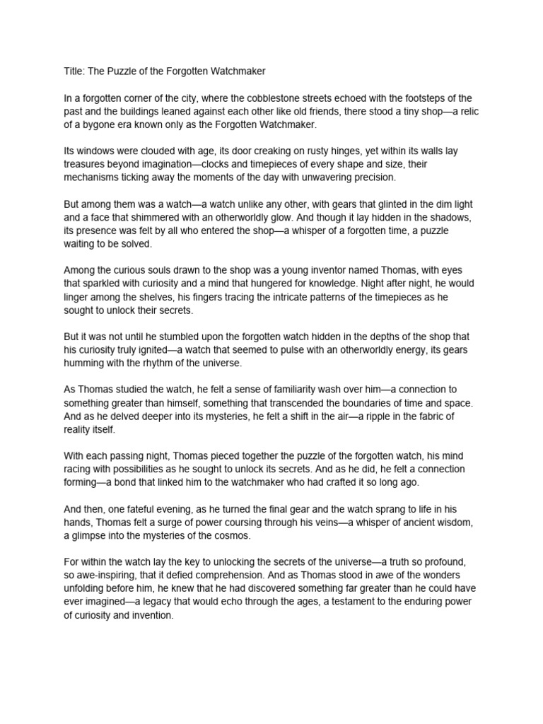 The Puzzle of The Forgotten Watchmaker | PDF