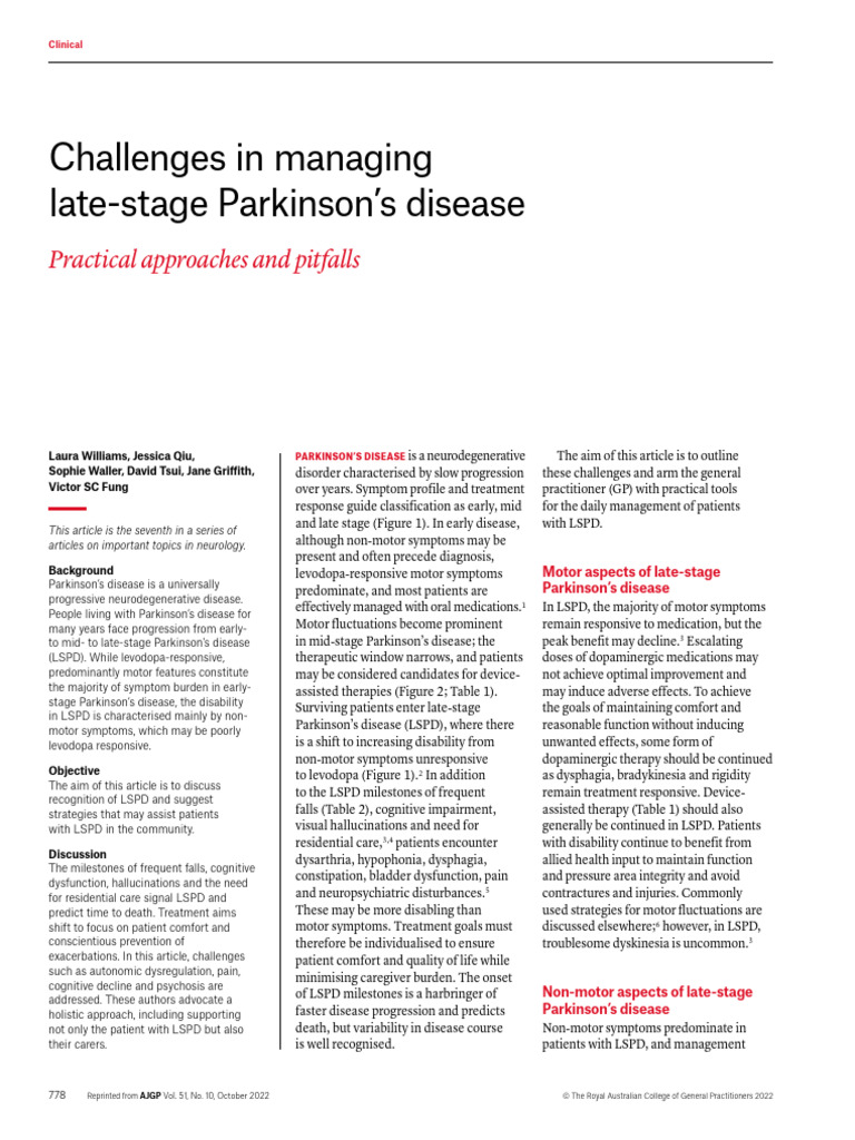 Management Long Stage Parkinsons Disease - 2022 | PDF | Parkinson's ...