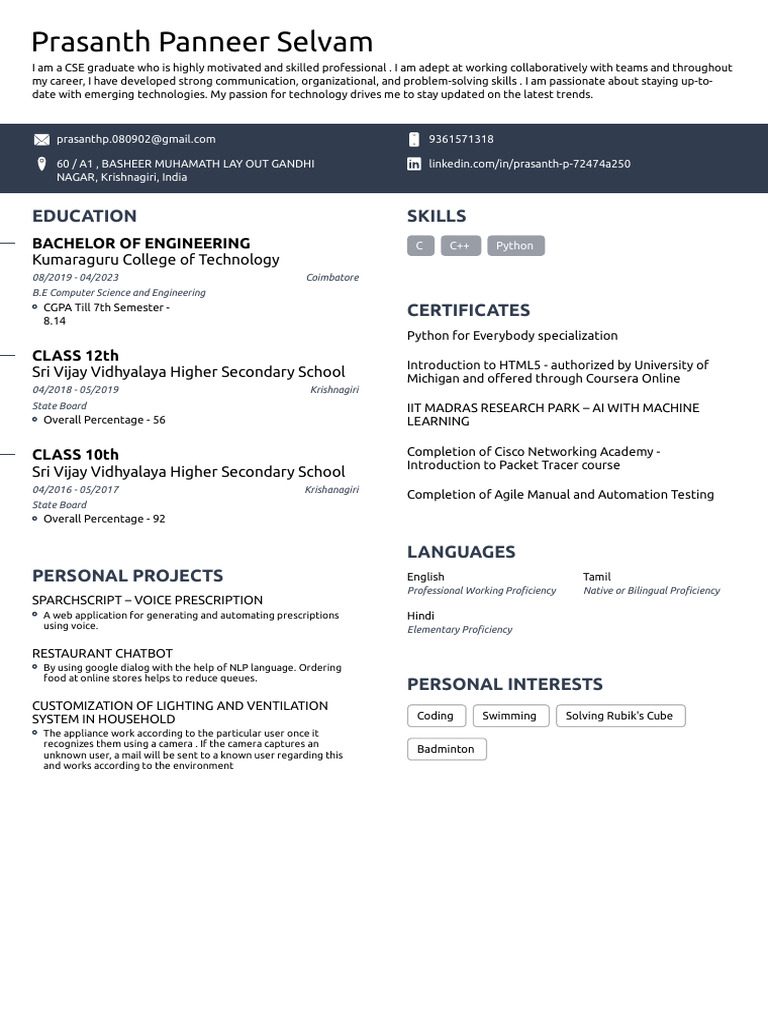Prasanth's Resume (1) | PDF