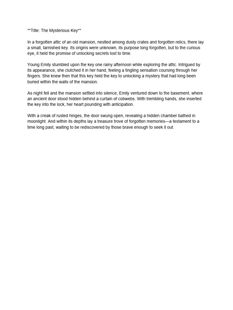 Title - The Mysterious Key | PDF