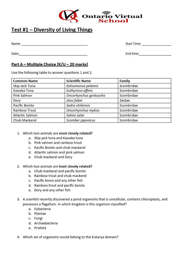 1571497151-Sbi3u Test 1 v5 | PDF | Cell (Biology) | Archaea