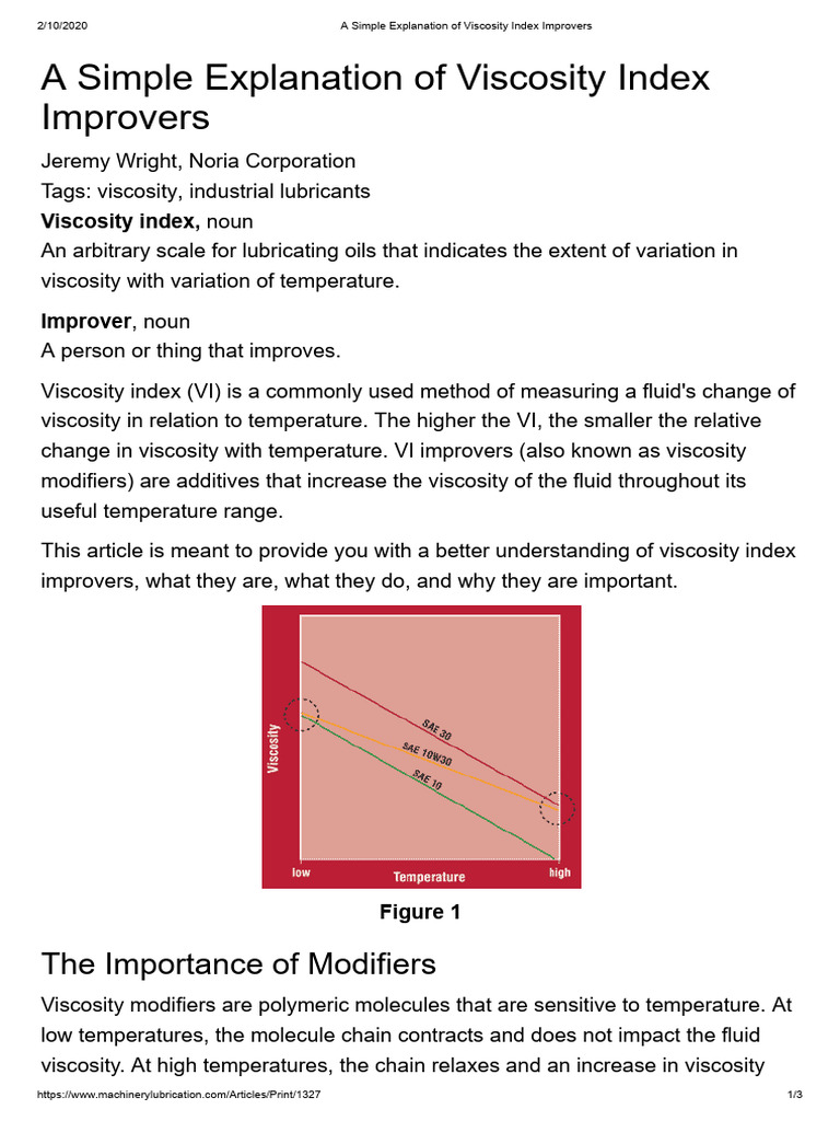 A Simple Explanation of Viscosity Index Improvers | Download Free PDF ...