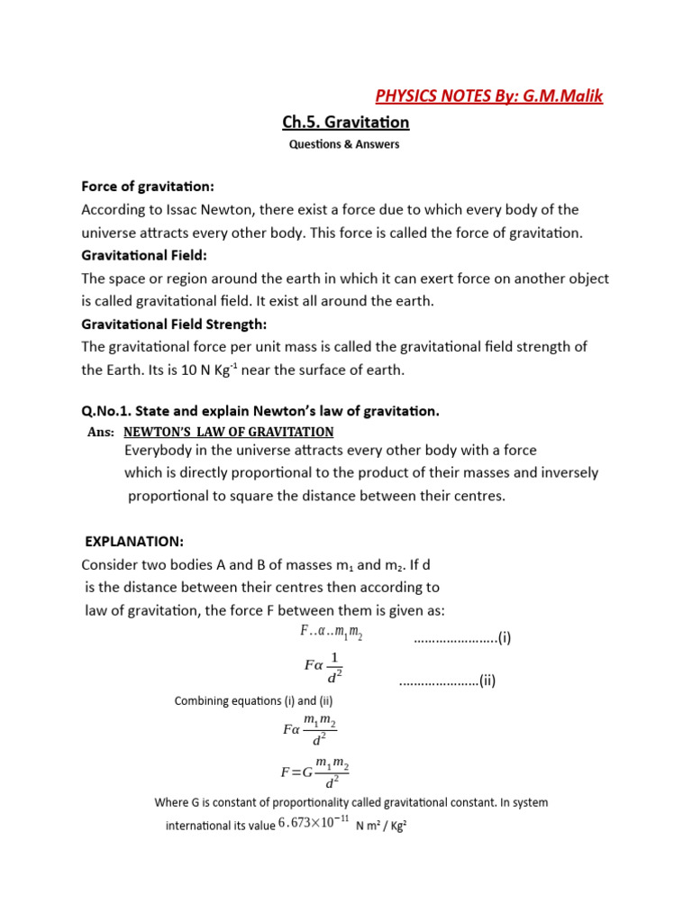 Gravitation Physics Notes & Q&A | PDF