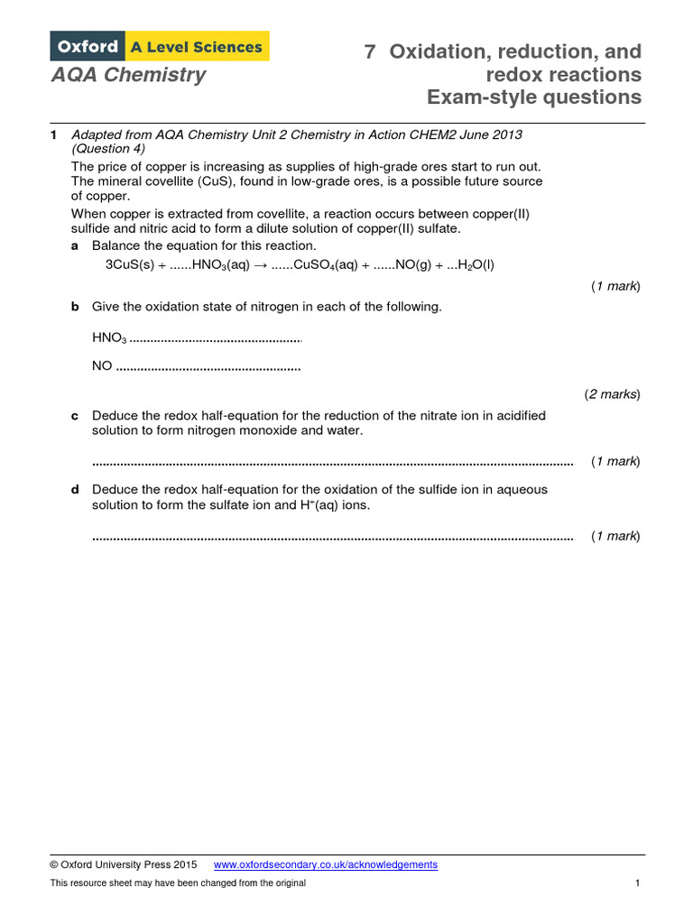 Exam Questions Kerboodle Redox | PDF