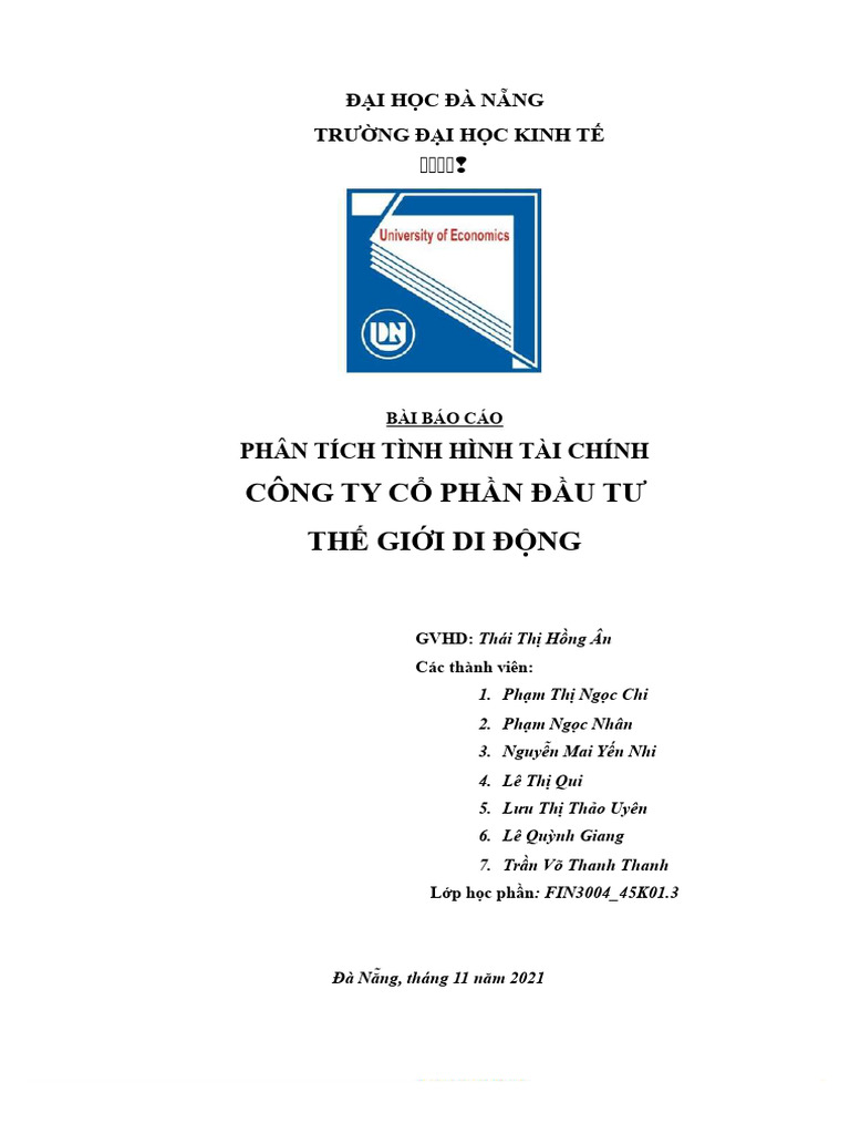 Phan Tich Bao Cao TC Cong Ty Co Phan Dau Tu The Gioi Di Dong - Compress | PDF