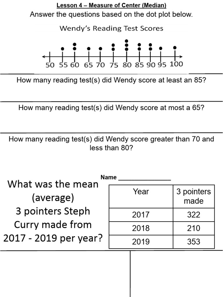 Student Copy - Lesson 4 Measures of Center Median and Mean | PDF | Median