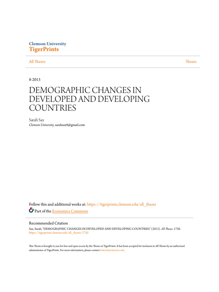 Demographic Changes in Developed and Developing Countries | PDF | Total ...