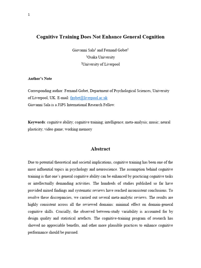 Cognitive Training Does Not Enhance General Cognition FINAL | PDF | Computers