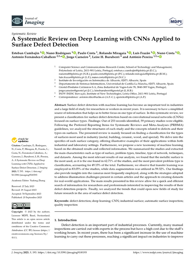 A Systematic Review On Deep Learning With CNNs Applied To Surface Defect Detection | PDF ...
