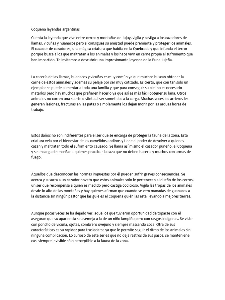 La leyenda del Coquena en Jujuy | PDF | Caza